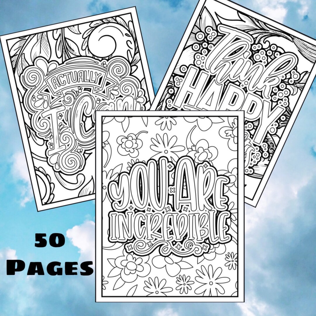50 Digital Motivational Quote Coloring Pages - Etsy