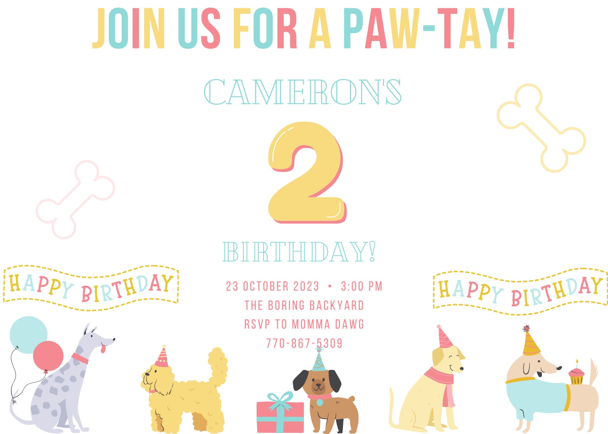 Editable Paw-ty-paw-tay-dog Birthday Invitation-dog Party-doggies ...