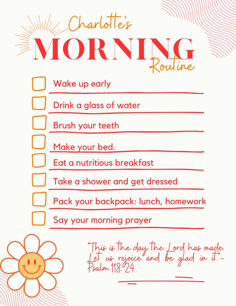 Daily Checklist| Kid's Checklist Template|morning Routine|routine|kid's ...