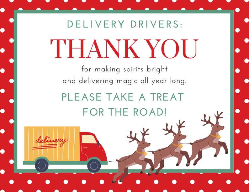 Delivery Driver Thank You Sign | Christmas | Holidays Thank You Snacks ...
