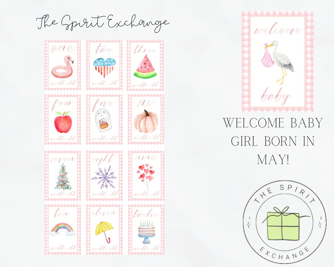 Baby Girl May: Seasonal Milestone Cards | Baby Shower | First Year ...