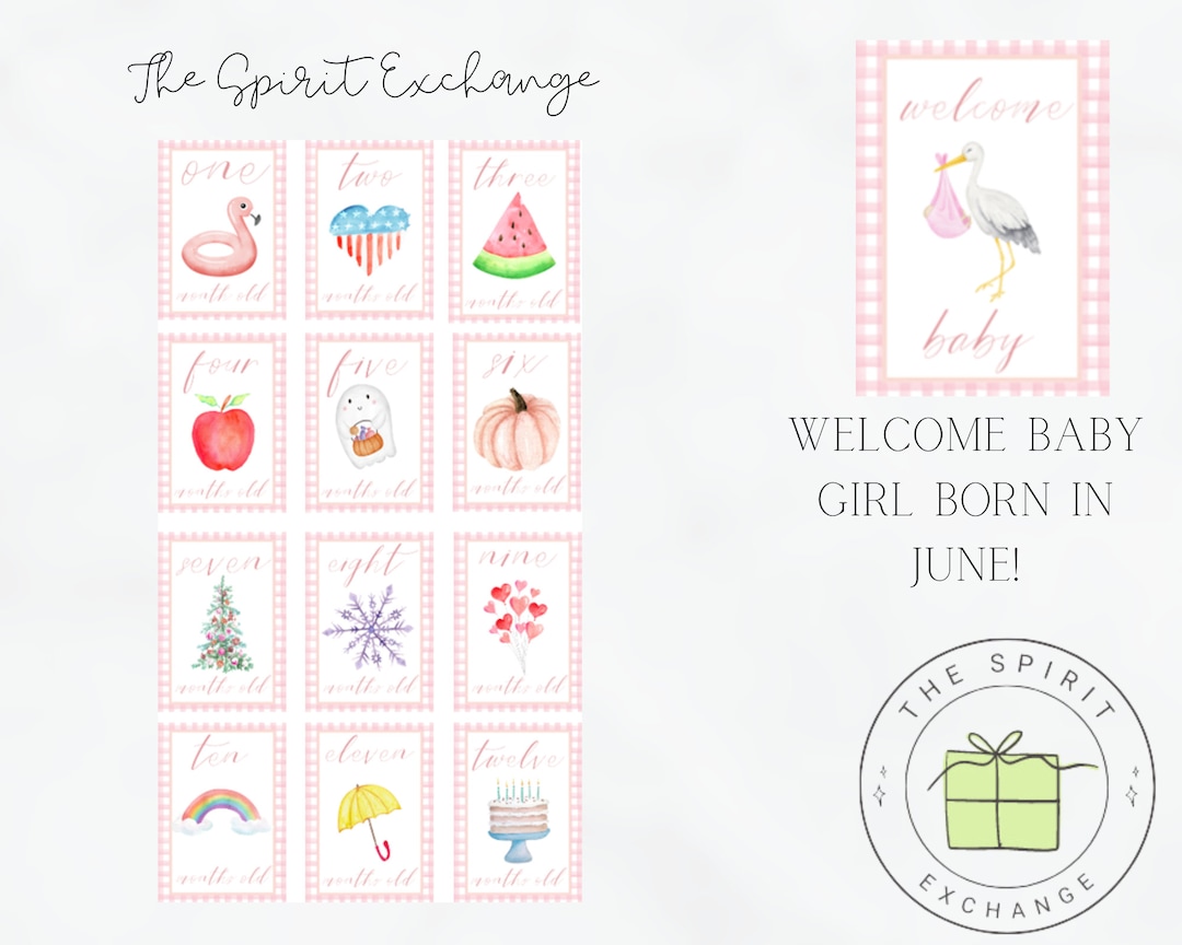 Baby Girl June: Seasonal Milestone Cards | Baby Shower | First Year ...