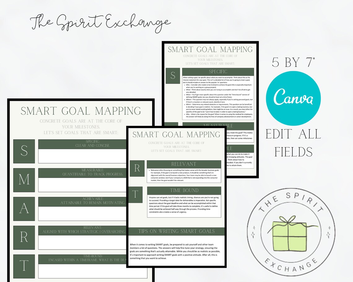 Smart Goal Template, Digital Smart Goal Planner, Printable Goal Planner ...