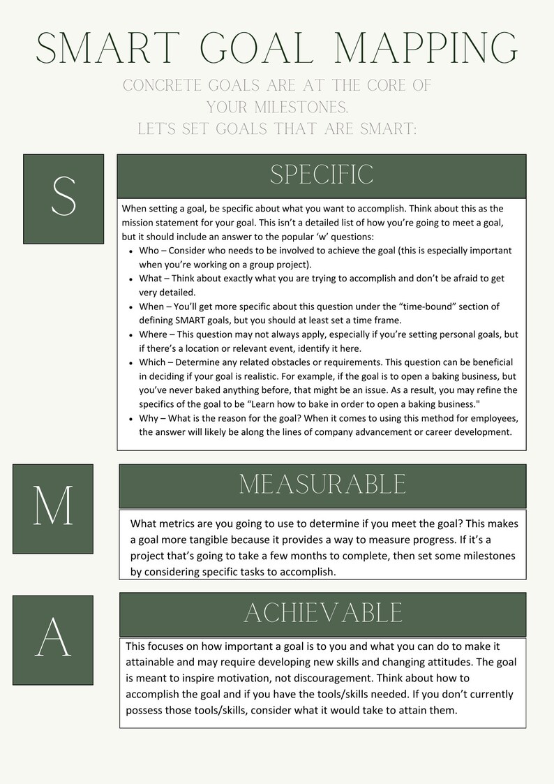 Smart Goal Template, Digital Smart Goal Planner, Printable Goal Planner ...