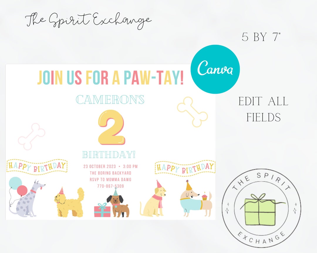 Editable Paw-ty-paw-tay-dog Birthday Invitation-dog Party-doggies ...