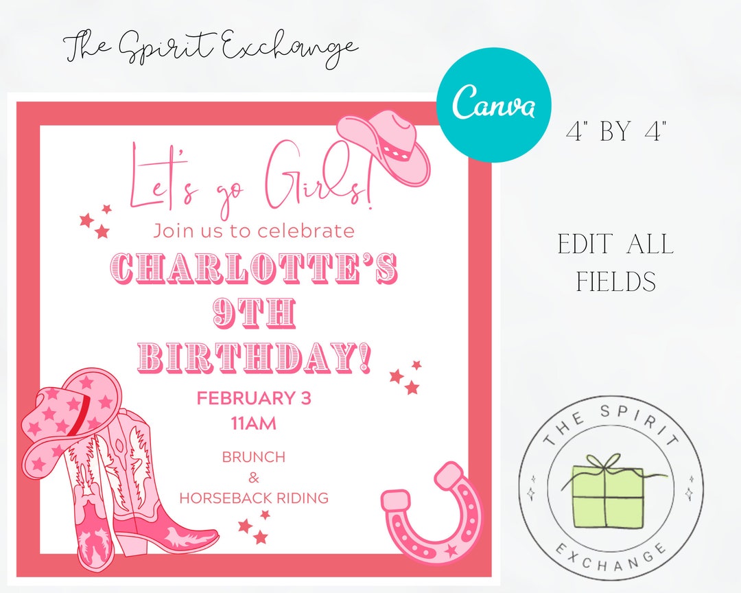 Editable Girls Rodeo | Horseback | Birthday Invitation | Girls Tween ...