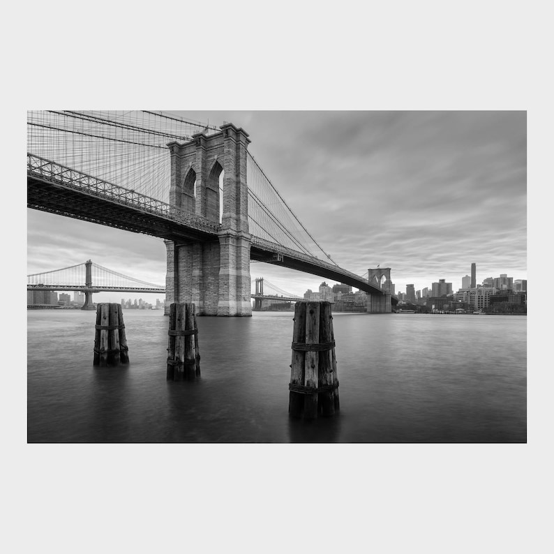Black and White Brooklyn Bridge Photography Print, NYC East River Wall ...