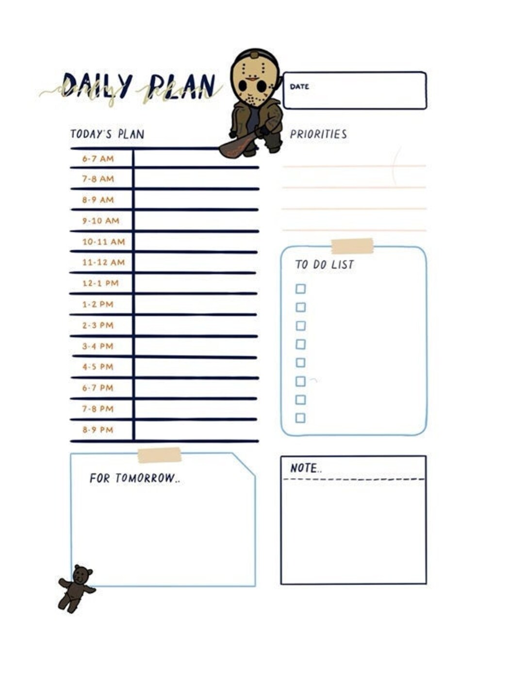 Jason Voorhees Planner Sheet Digital Planner - Etsy