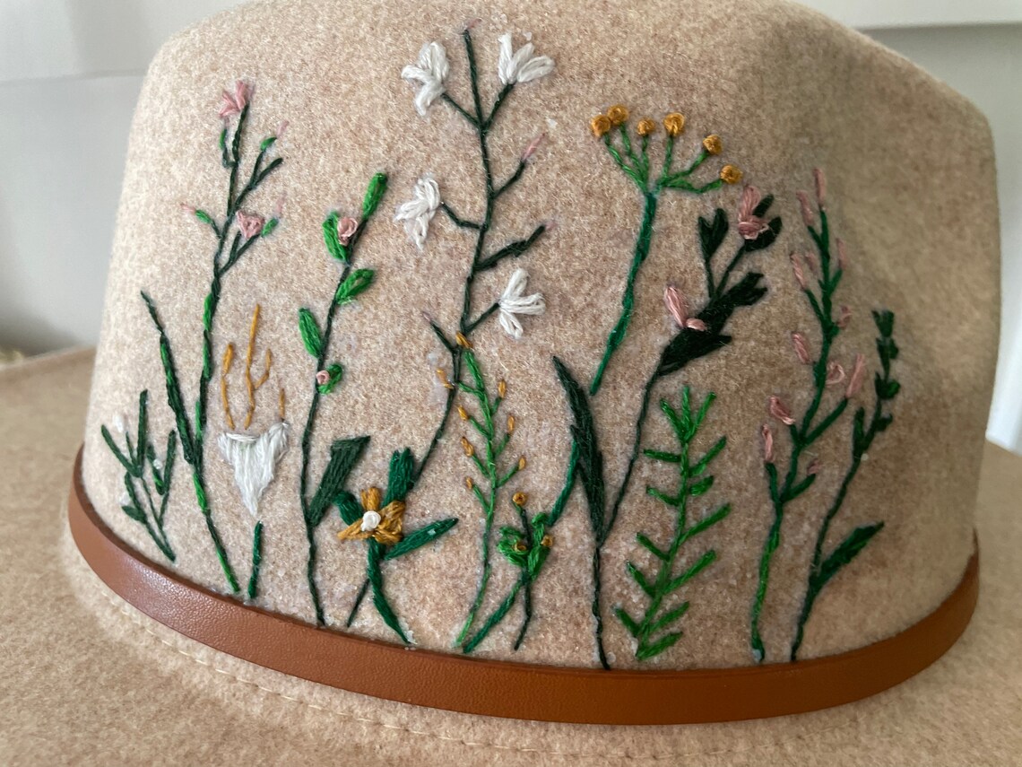 Hand Embroidered Hat, Embroidered Flowers, Flower Garden, Wool Hat ...