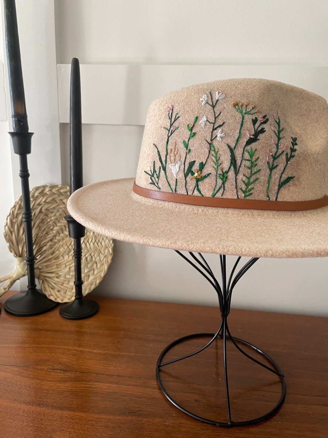 Hand Embroidered Hat, Embroidered Flowers, Flower Garden, Wool Hat ...