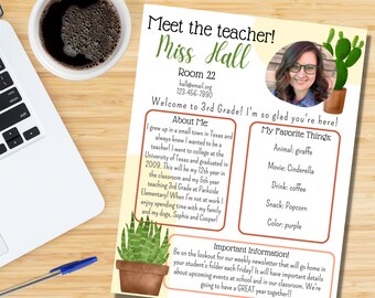 Cactus Meet the Teacher Canva Template Printable Editable - Etsy