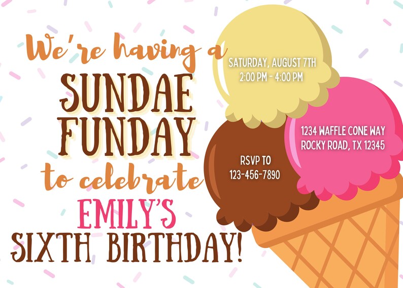 Sundae Funday Ice Cream Kids Birthday Party Invitation - Etsy