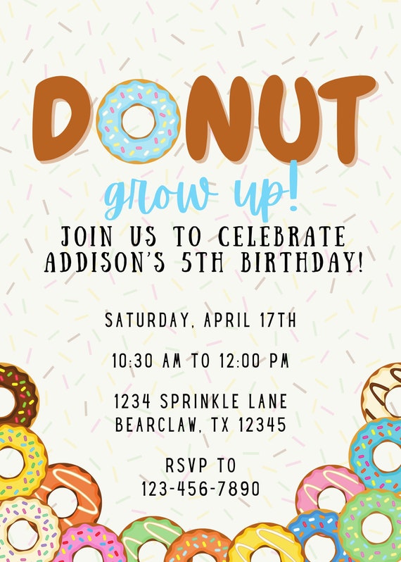 Donut Kids Birthday Party Invitation Personalized | Etsy
