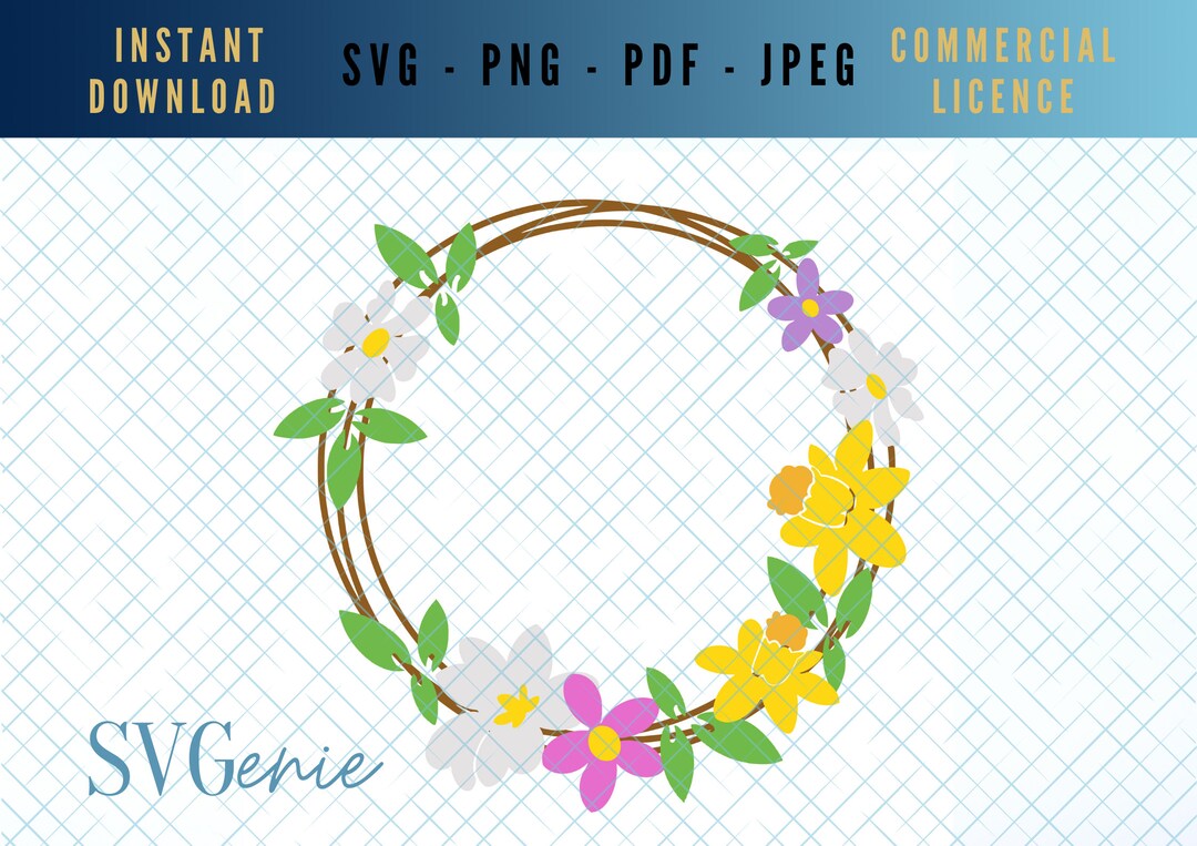 Spring Flowers SVG, Floral Wreath SVG, Easter Wreath Vector, Spring ...