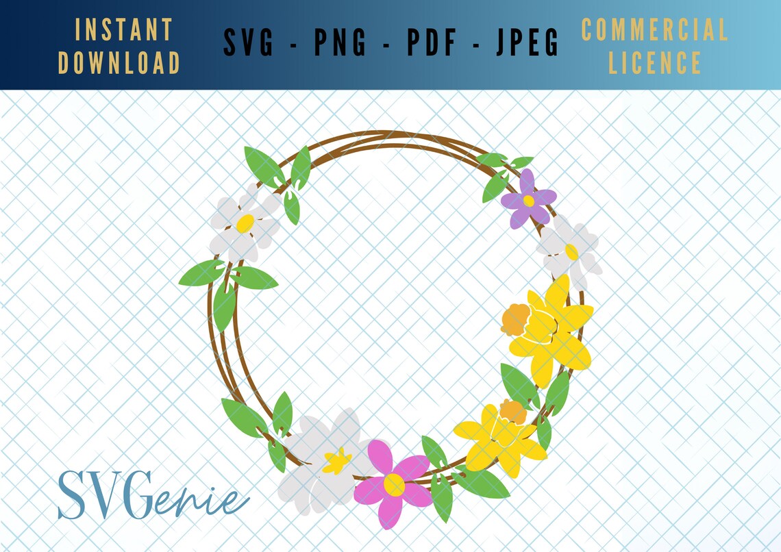 Spring Flowers SVG Floral Wreath SVG Easter Wreath Vector | Etsy
