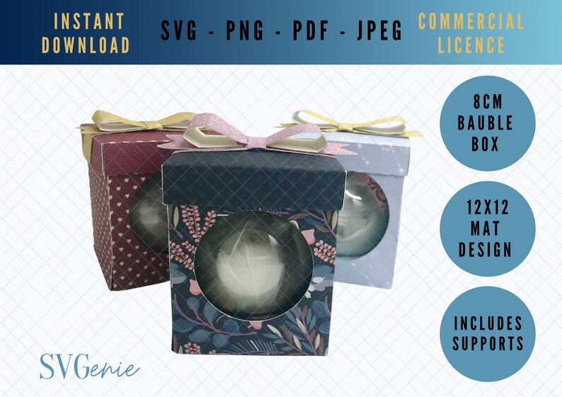 8cm Bauble Box SVG Template, Xmas Ornament Gift Box (digital Download ...