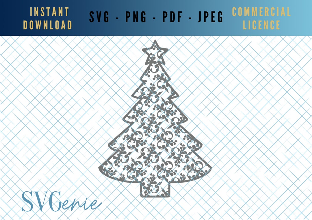 Damask Christmas Tree SVG, Filigree Xmas Tree Cut File (digital ...