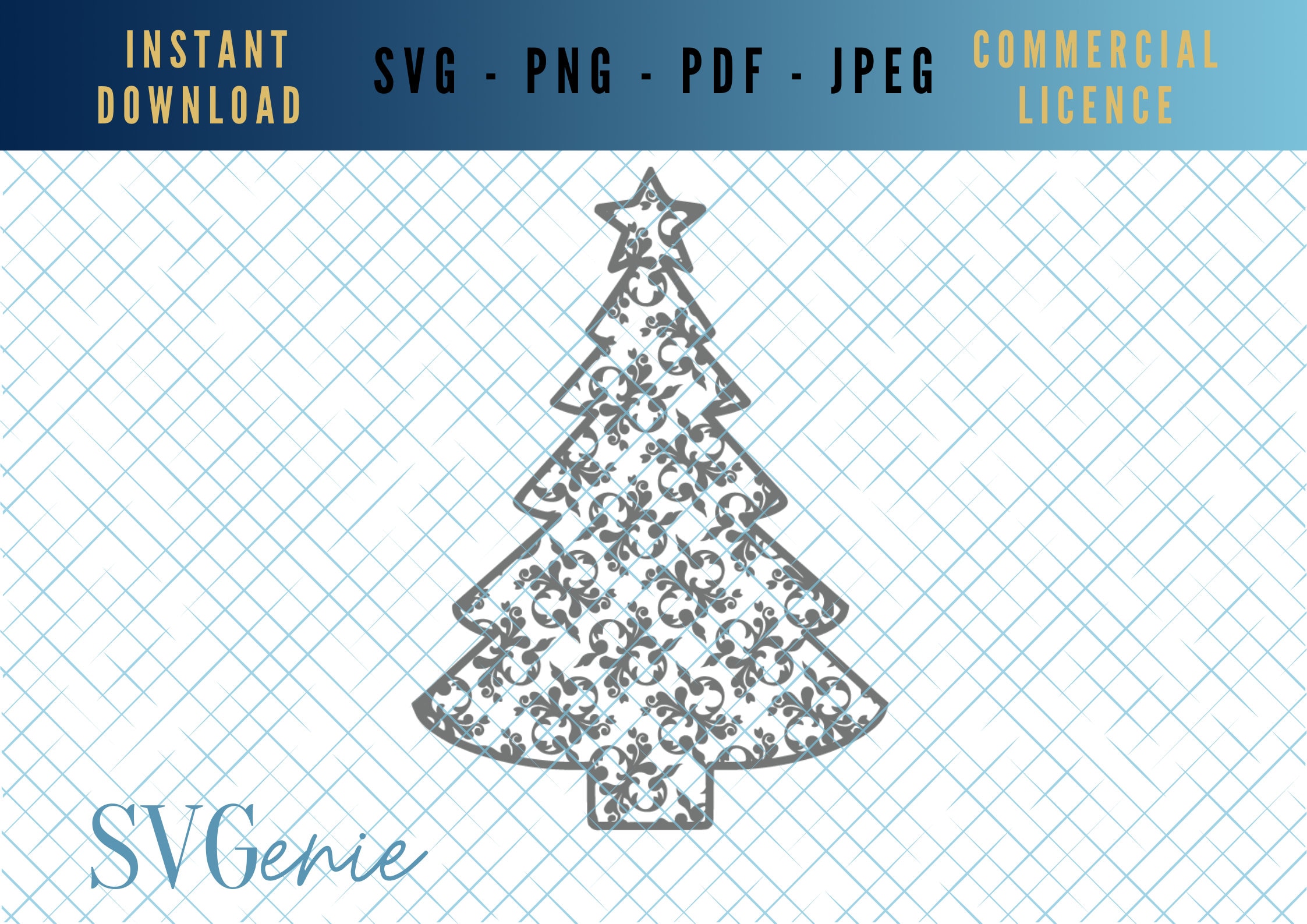 Patterned Christmas Tree SVG Swirly Tree Vector Damask Tree - Etsy