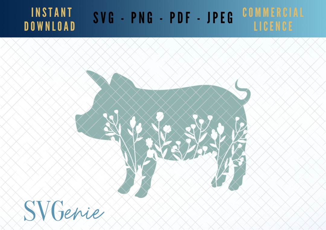 Cerdo SVG, cerdo floral PNG, silueta de cerdo, vector animal de granja ...