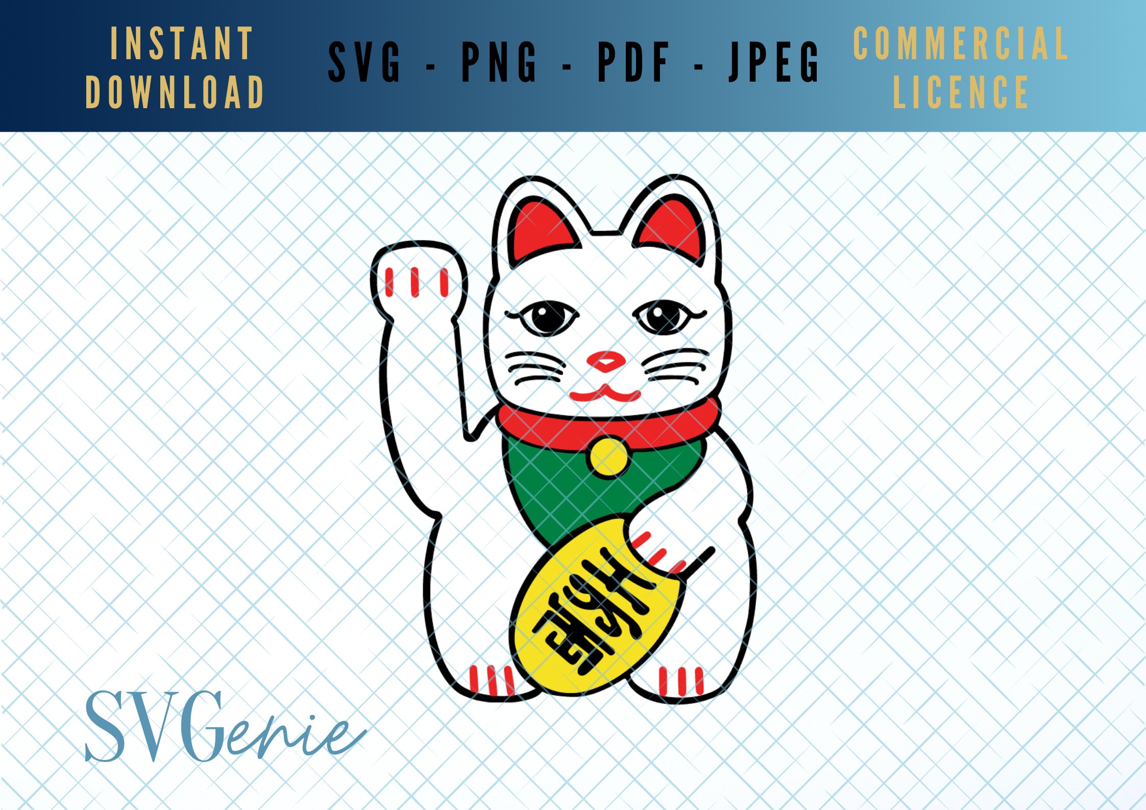 Maneki Neko SVG, Lucky Fortune Cat PNG, Japanese Waving Cat (digital ...