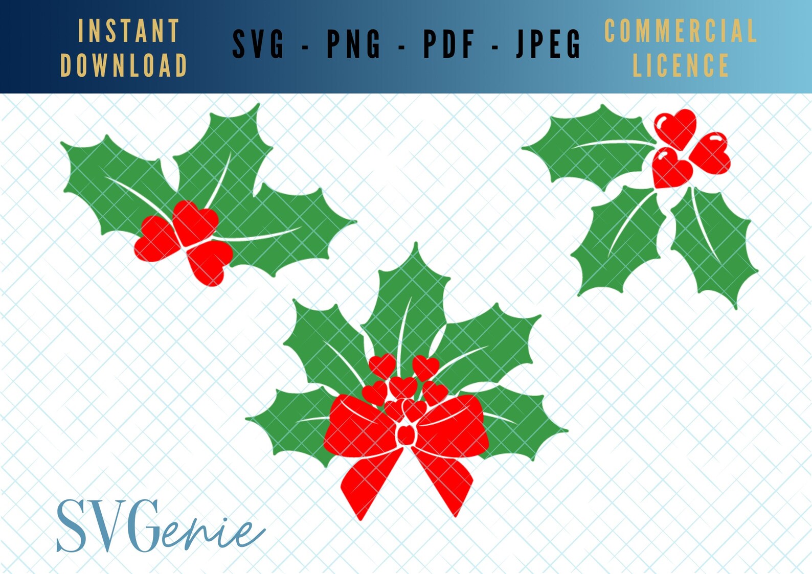 Christmas Holly SVG, Holly Heart SVG, Holly Berry Vector, Holly Leaves ...