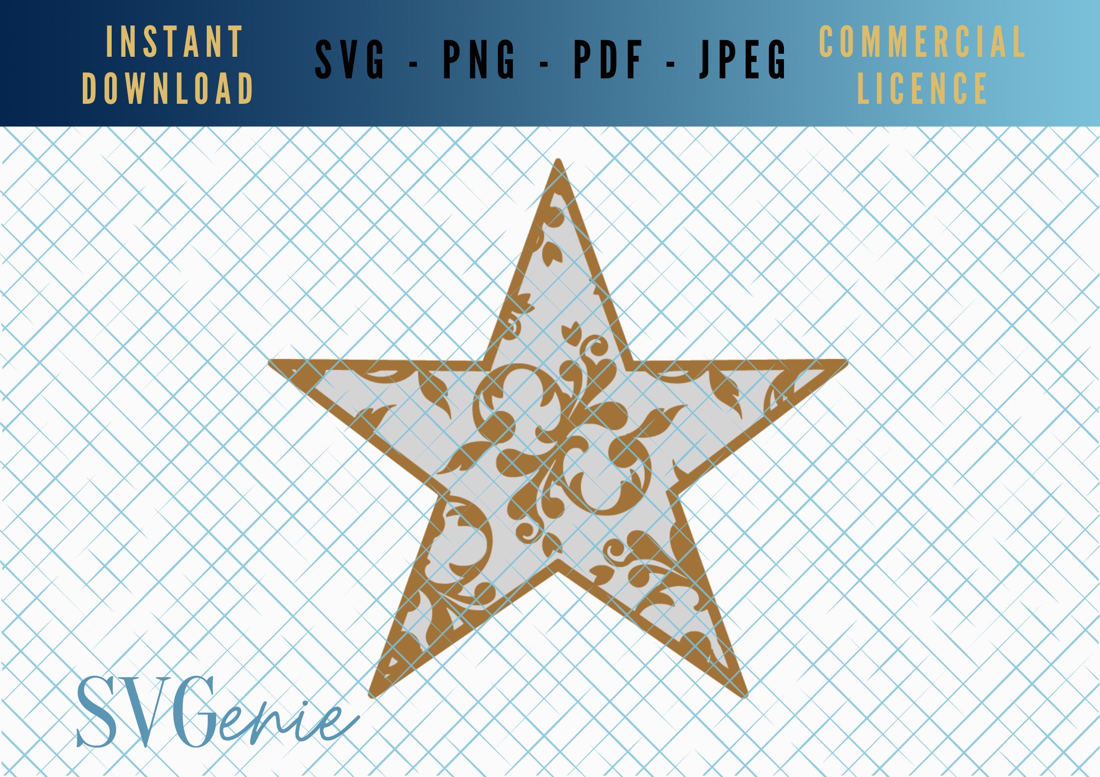 Star SVG, Patterned Star SVG, Layered Star Vector, Damask Star Template ...