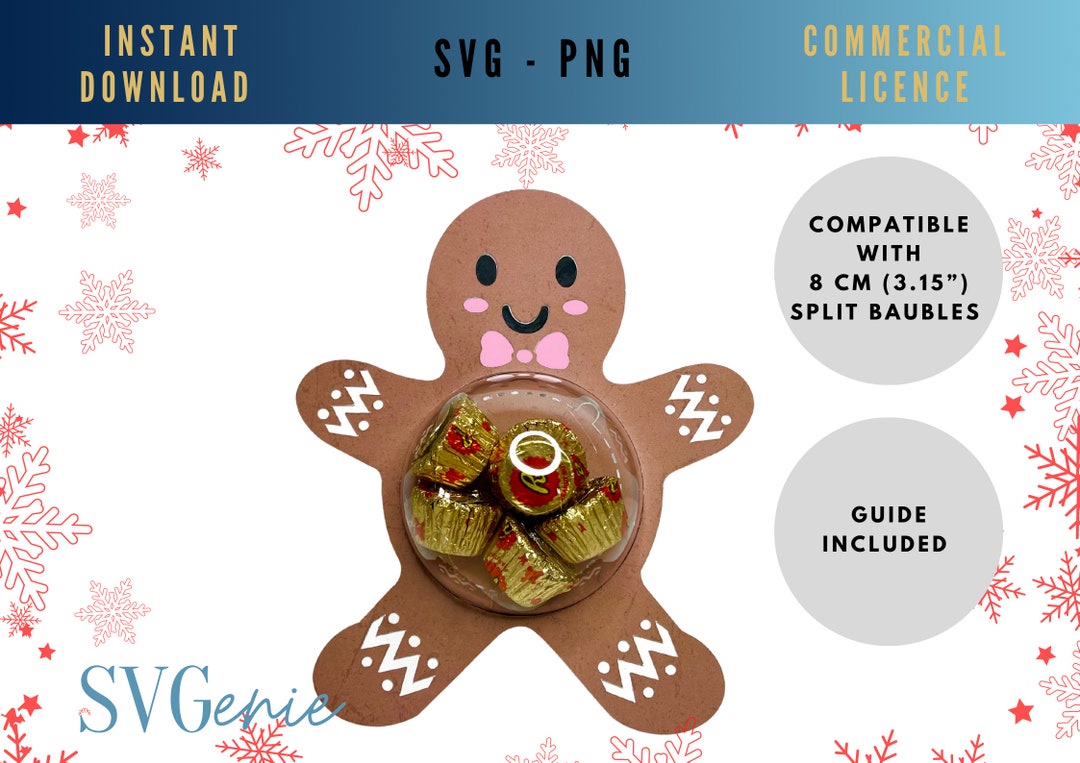 Gingerbread Man Candy Holder SVG, Gingerbread Ornament SVG, Bauble Cut ...