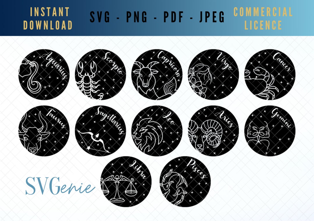 Zodiac SVG Bundle, Astrology Star Signs, Horoscope Vector (digital ...