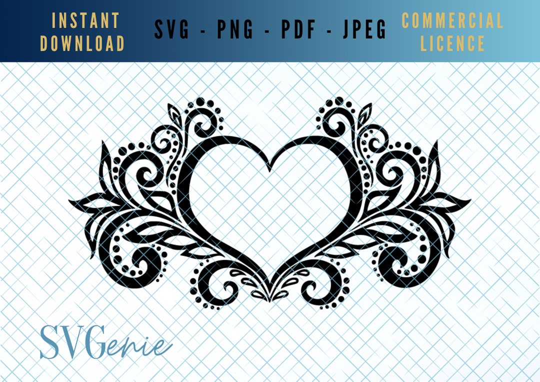 Heart Frame SVG, Heart Monogram PNG, Heart Border SVG, Flourish Svg ...