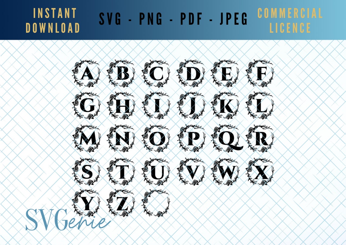 WREATH LETTERS SVG Alphabet Wreath Monogram Alphabet - Etsy