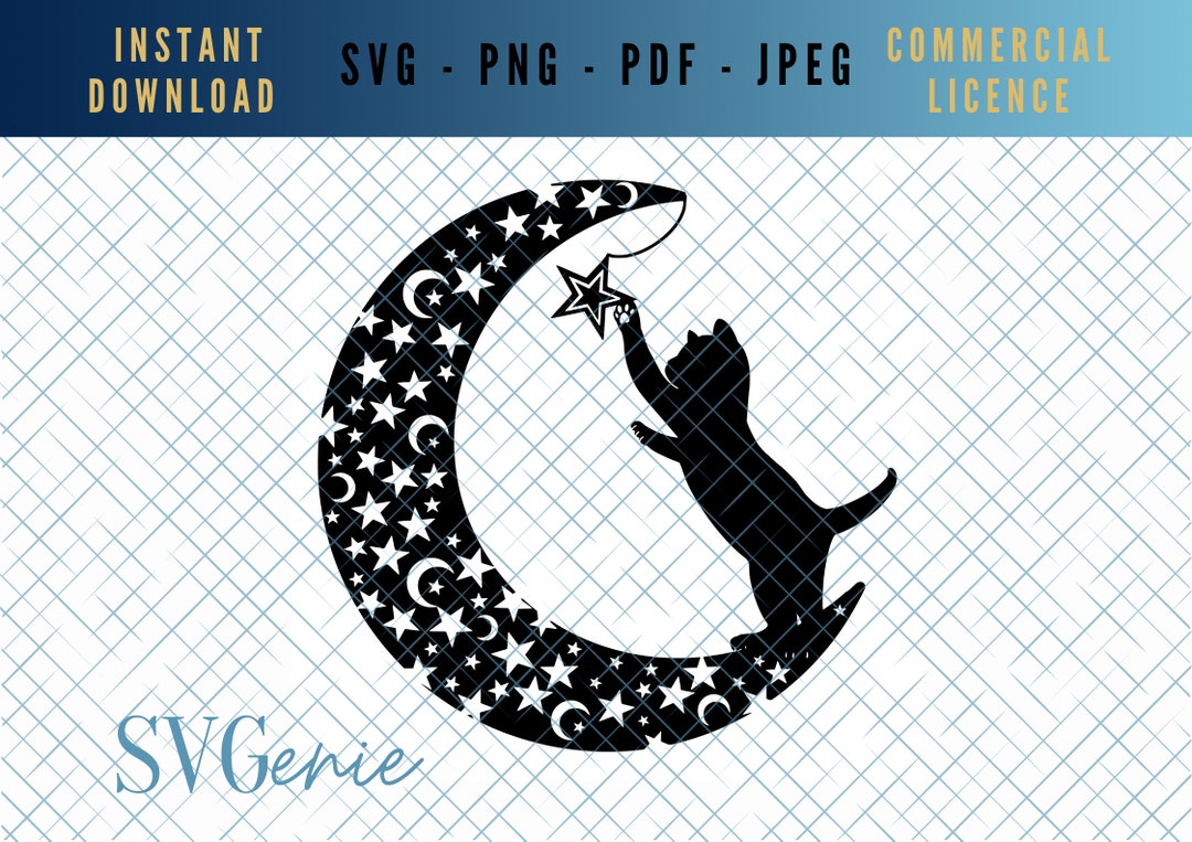 Cat SVG, Cat on Moon SVG, Moon and Stars Cut File, Kitty Svg, Kitten ...