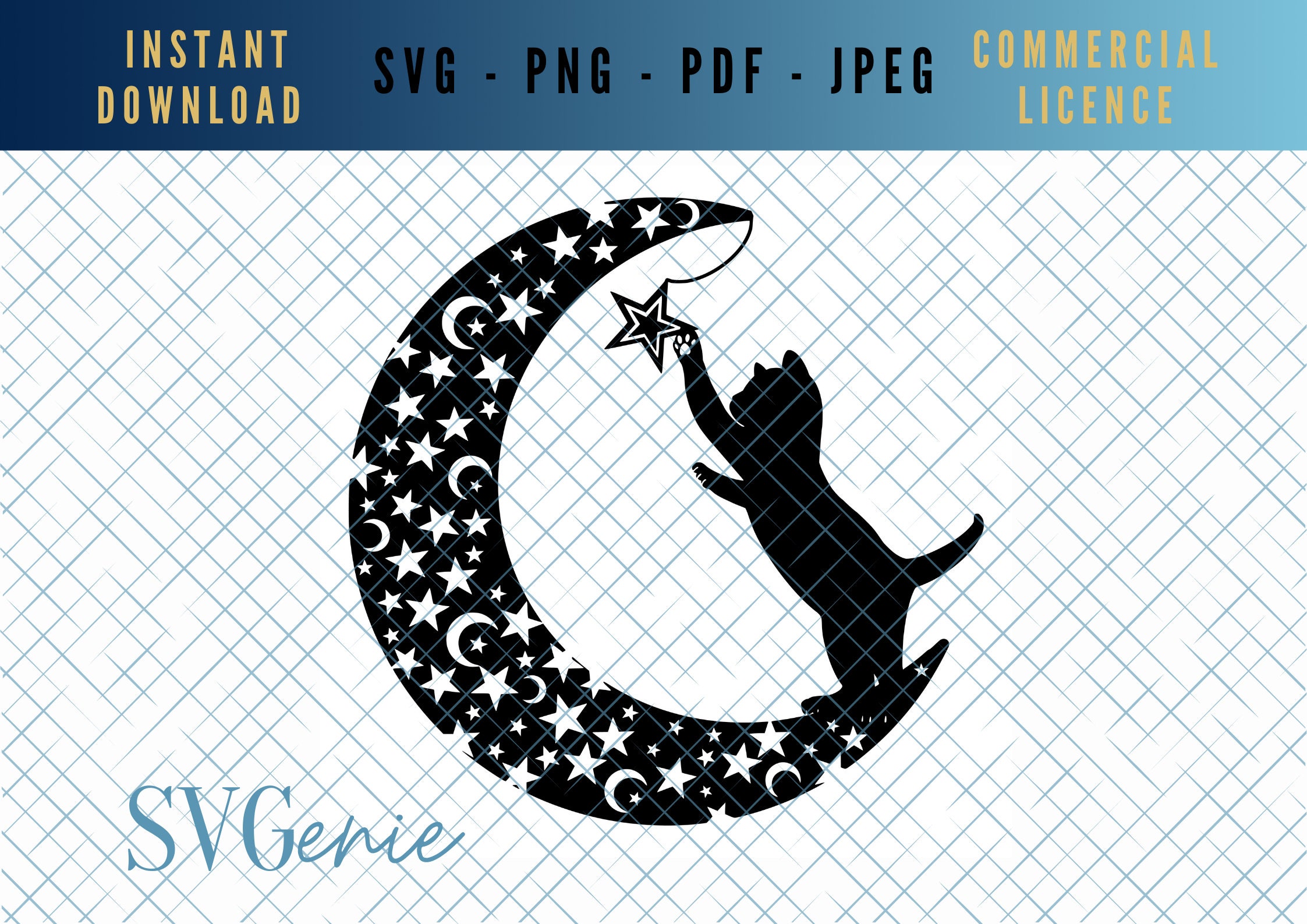 Cat SVG Cat on Moon SVG Moon and Stars Cut File Kitty Svg - Etsy UK
