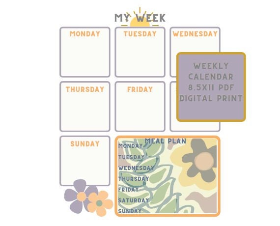 Weekly Calendar Printable - Etsy