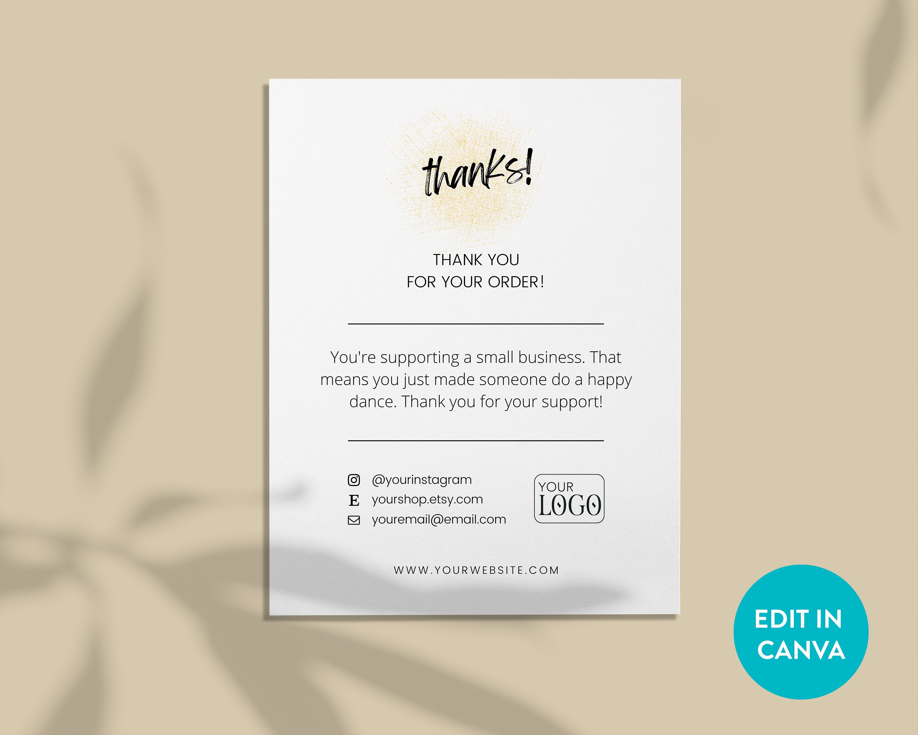 FOUR(4) DIY Printable Small Thank You Card, Thank You Card Canva ...