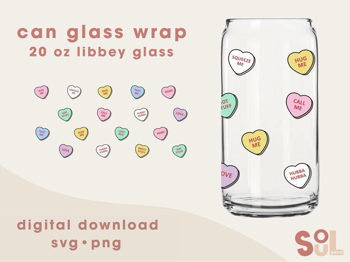 Candy Hearts 20oz Libbey Cup Wrap Can Glass Svg Valentines Etsy