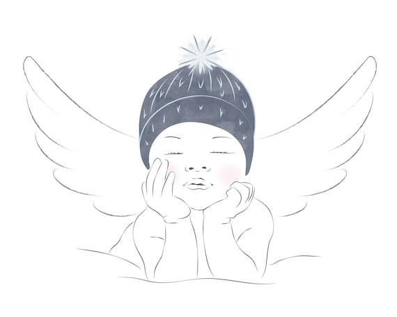 Angel Baby Boy Line Art Nursery Line Art Pregnancy Loss - Etsy