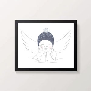 Angel Baby Boy Line Art | Nursery Line Art | Pregnancy Loss Print ...