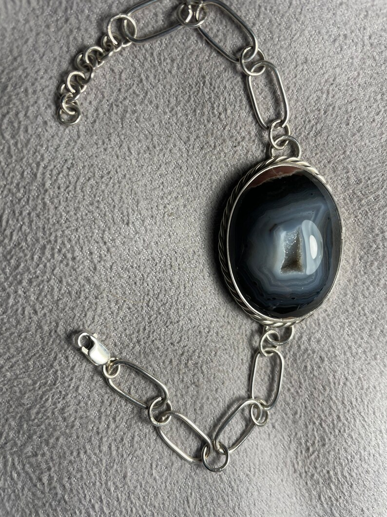 Black Rock Geode Core Silver Bracelet - Etsy