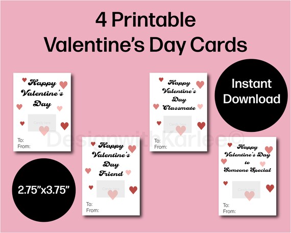 4 Printable Valentine's Day Cards Printable | Etsy