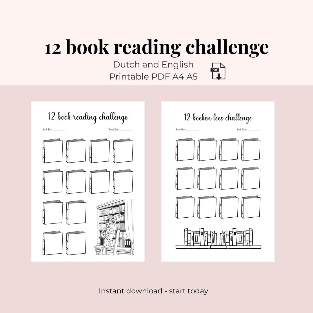 12 Book Reading Challenge Printable | Yearly Reading Challenge Tracker ...