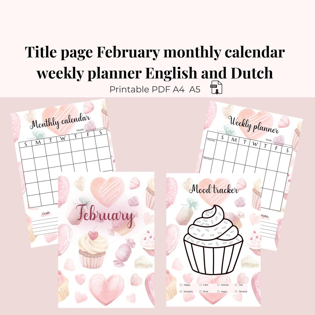 February Planner Bundle With Heart Shape Cupcake Cover | Monthly ...