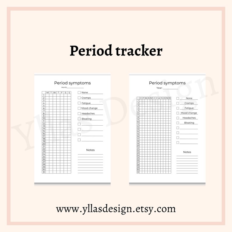Period Symptoms Tracker Printable Pdf Period Planner Page a Year in ...