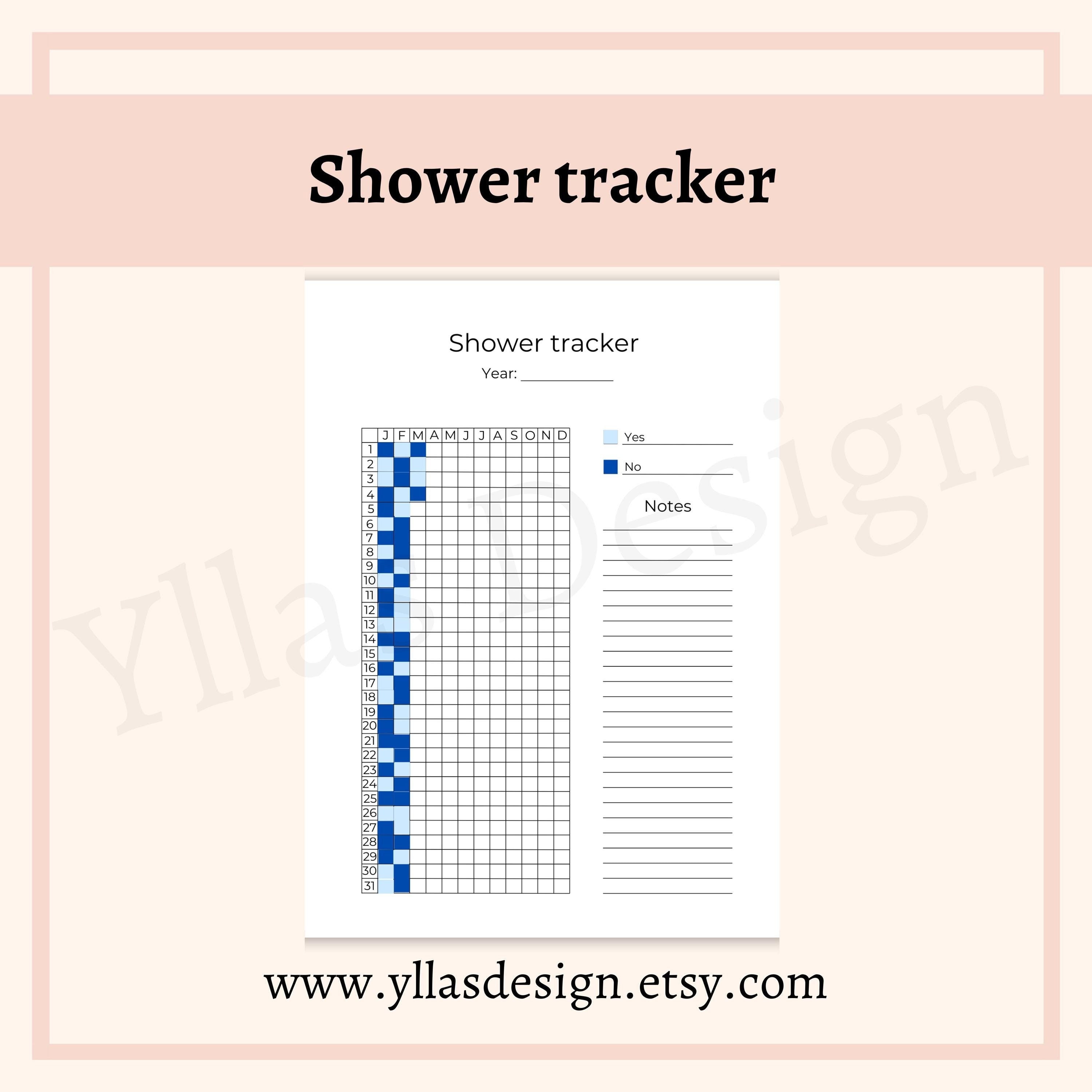 Shower Tracker Yearly Printable Pdf Daily Self Care Log Hair Wash ...