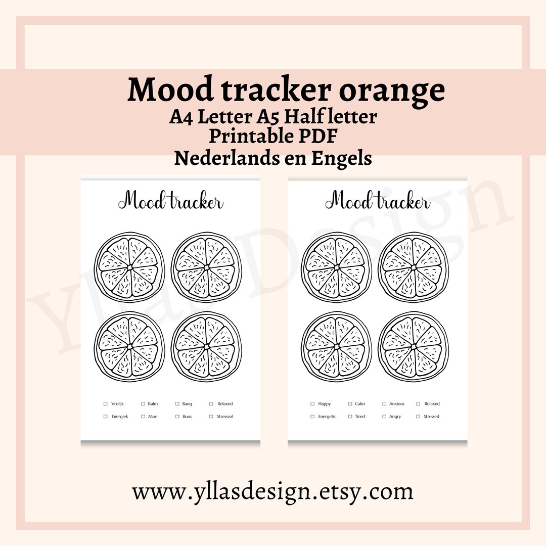 Orange Mood Tracker Printable Citrus Planner Page Daily Mood Tracking ...