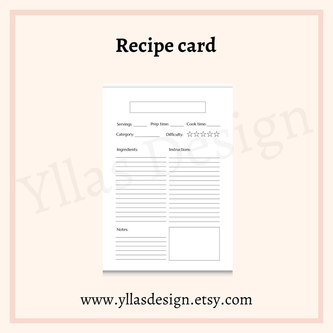Recipe Card Blank Template Printable Pdf Recipe Blank Recipe Page ...