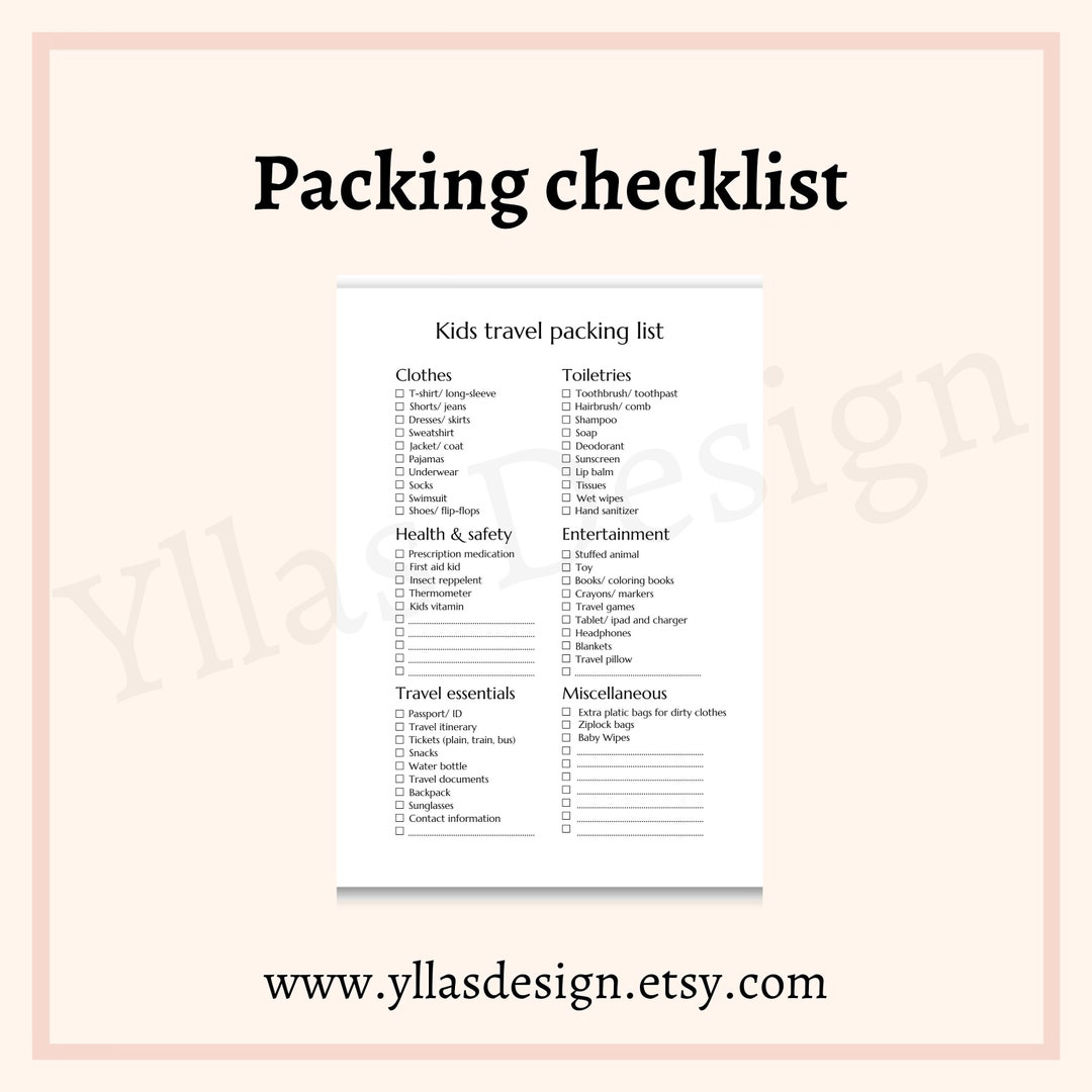 Kids Travel Packing List Printable Pdf Vacation Planning Travel ...