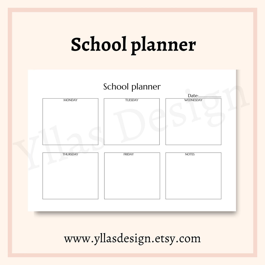Weekly School Planner Printable Pdf Landscape 5 Day Minimalist Planner ...
