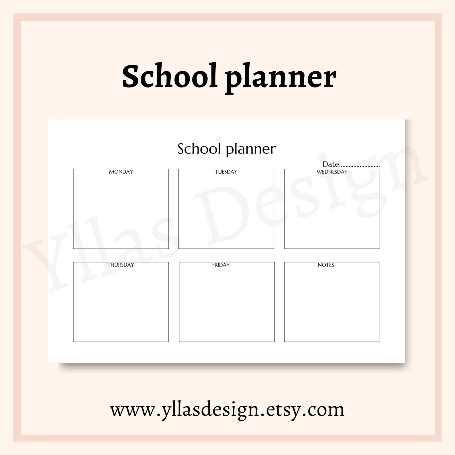 Weekly School Planner Printable Pdf Landscape 5 Day Minimalist Planner ...