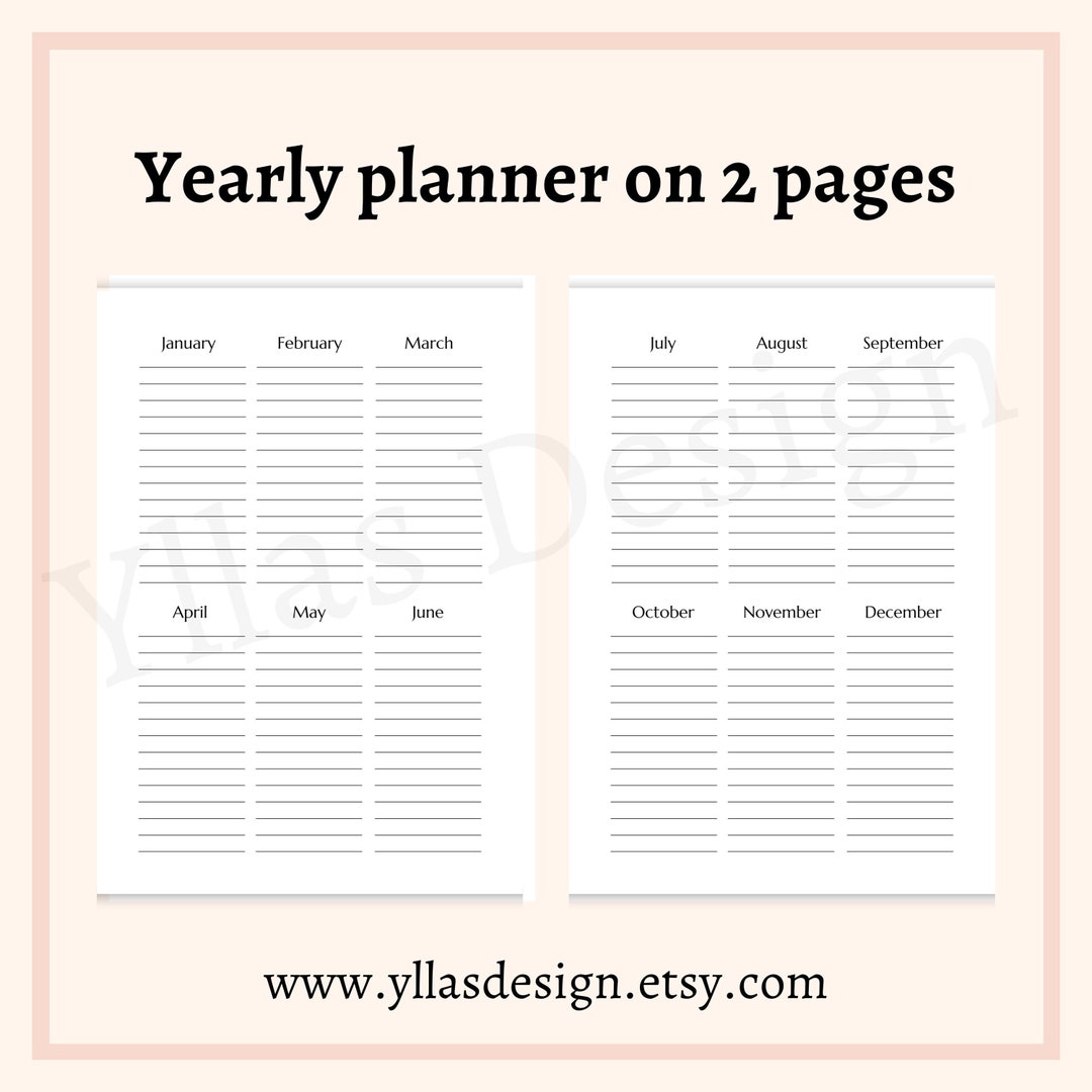 Yearly Planner Printable Pdf 6 Months on 1 Page Planner Yearly Task ...