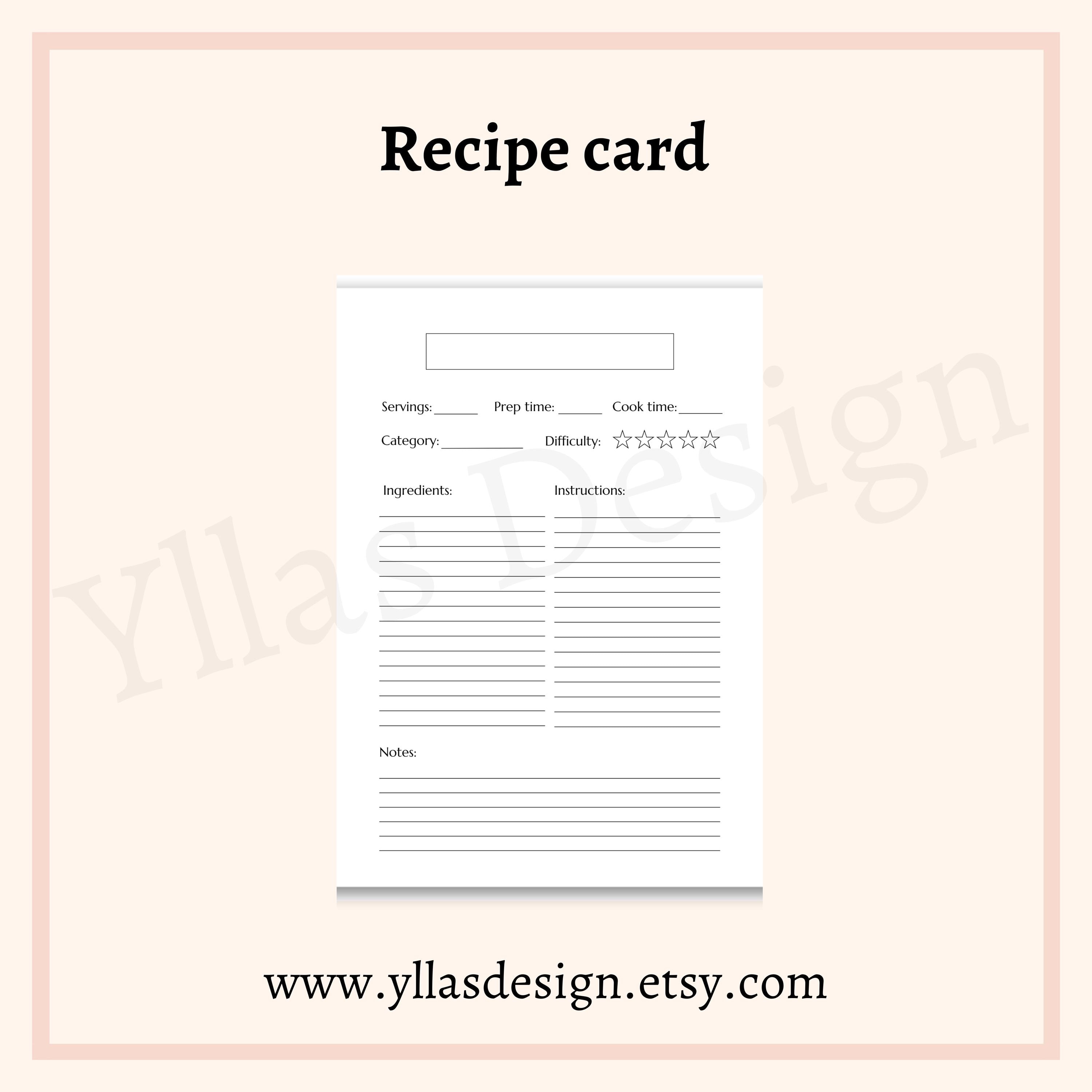 Recipe Card Blank Template Printable Pdf Recipe Blank Recipe Page ...